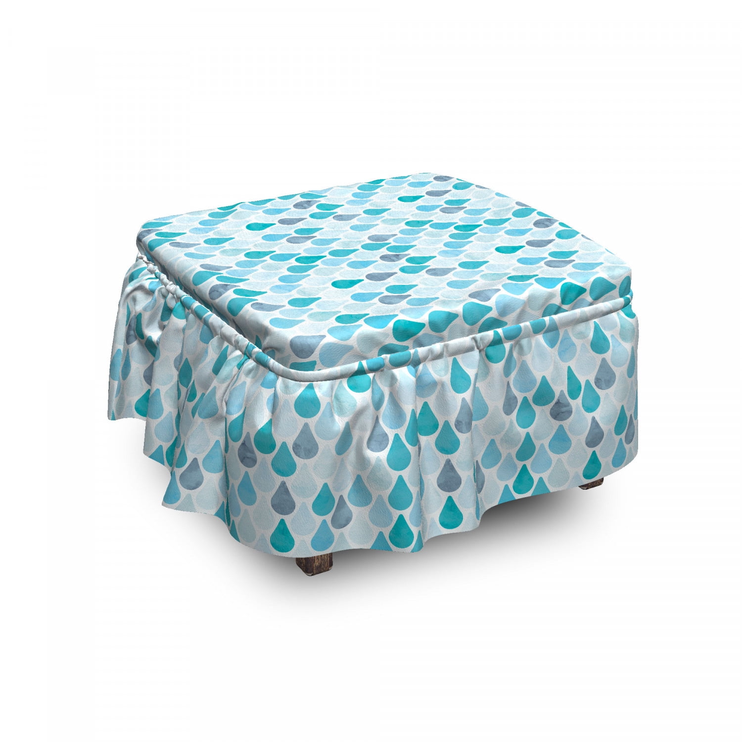 Watercolor Ottoman Cover, Monotone Droplets Tears, 2 Piece Slipcover ...