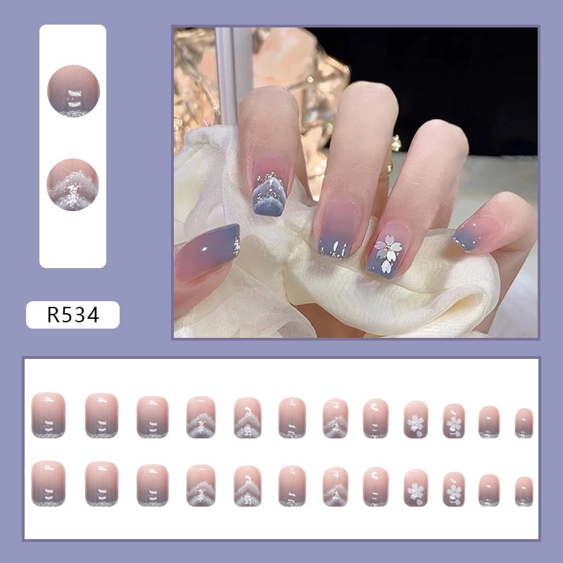 Joefnel Short Coffin Glue On Nails Glossy Light Multicolored,reusable