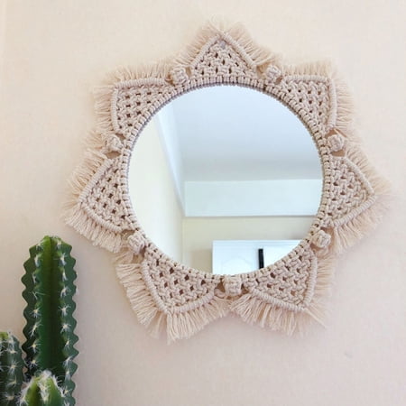 Round Bohemian Mirror Macrame Hand - Made Cotton Rope Home Hanging Wall ...