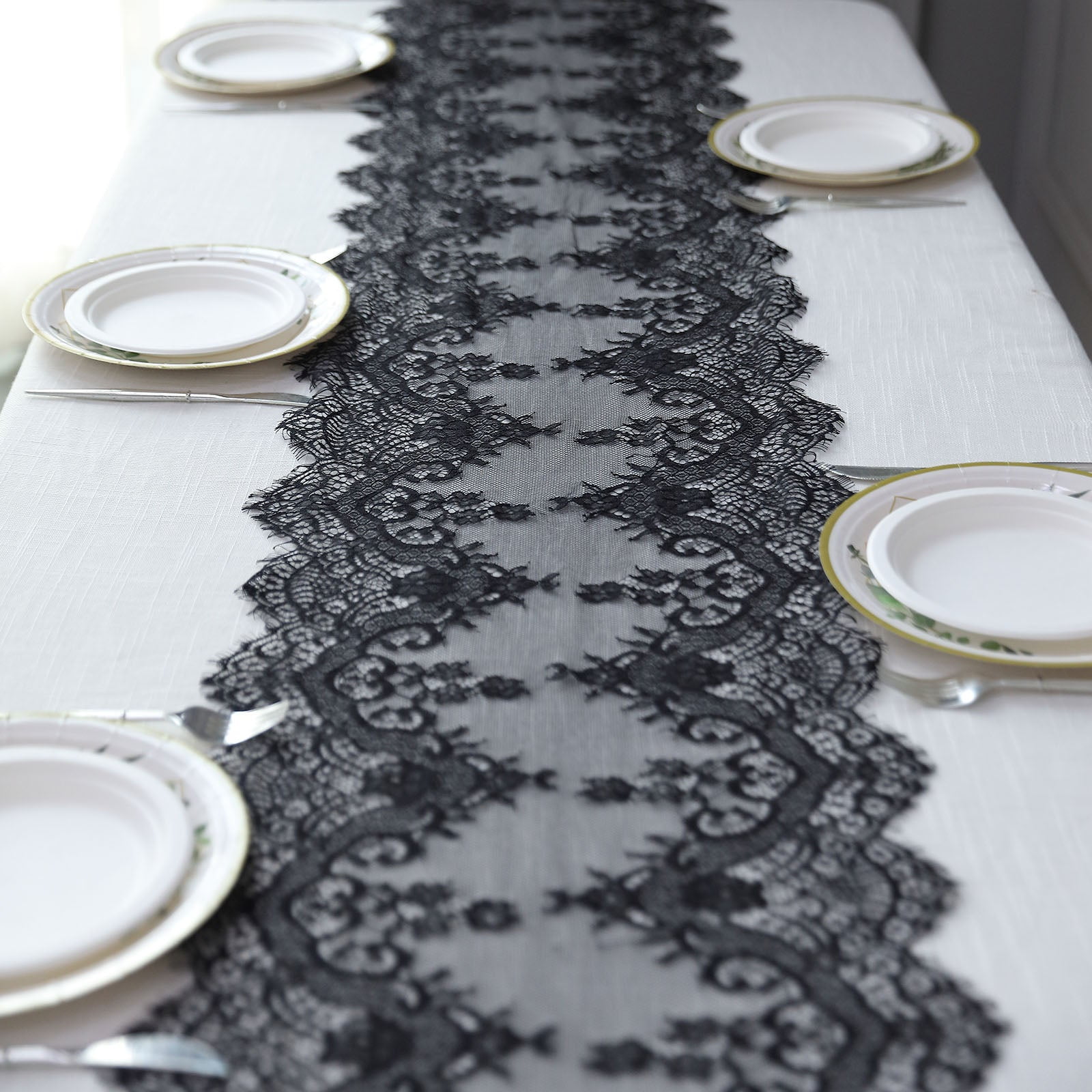Efavormart 15"x117" Black Premium Lace Table Runner Vintage Classy ...
