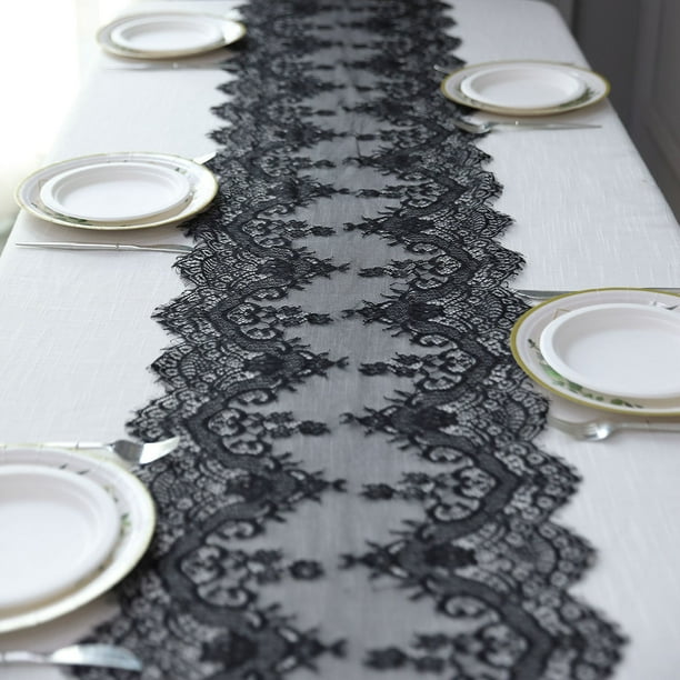 Efavormart 15"x117" Black Premium Lace Table Runner Vintage Classy ...