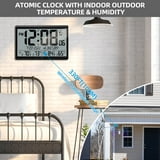 "LFF Atomic Clock - 15"" Wall Clock with Indoor/Outdoor Temp & Humidity, Large Numbers, Date ...
