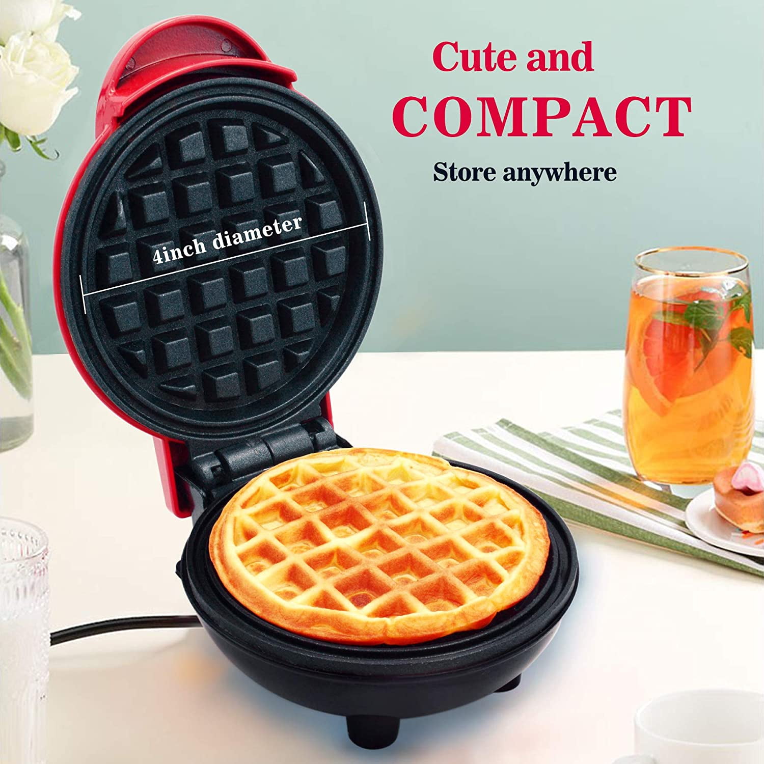 Buy Seenda Mini Waffle Maker, Portable Electric Non-Stick Waffle Iron ...