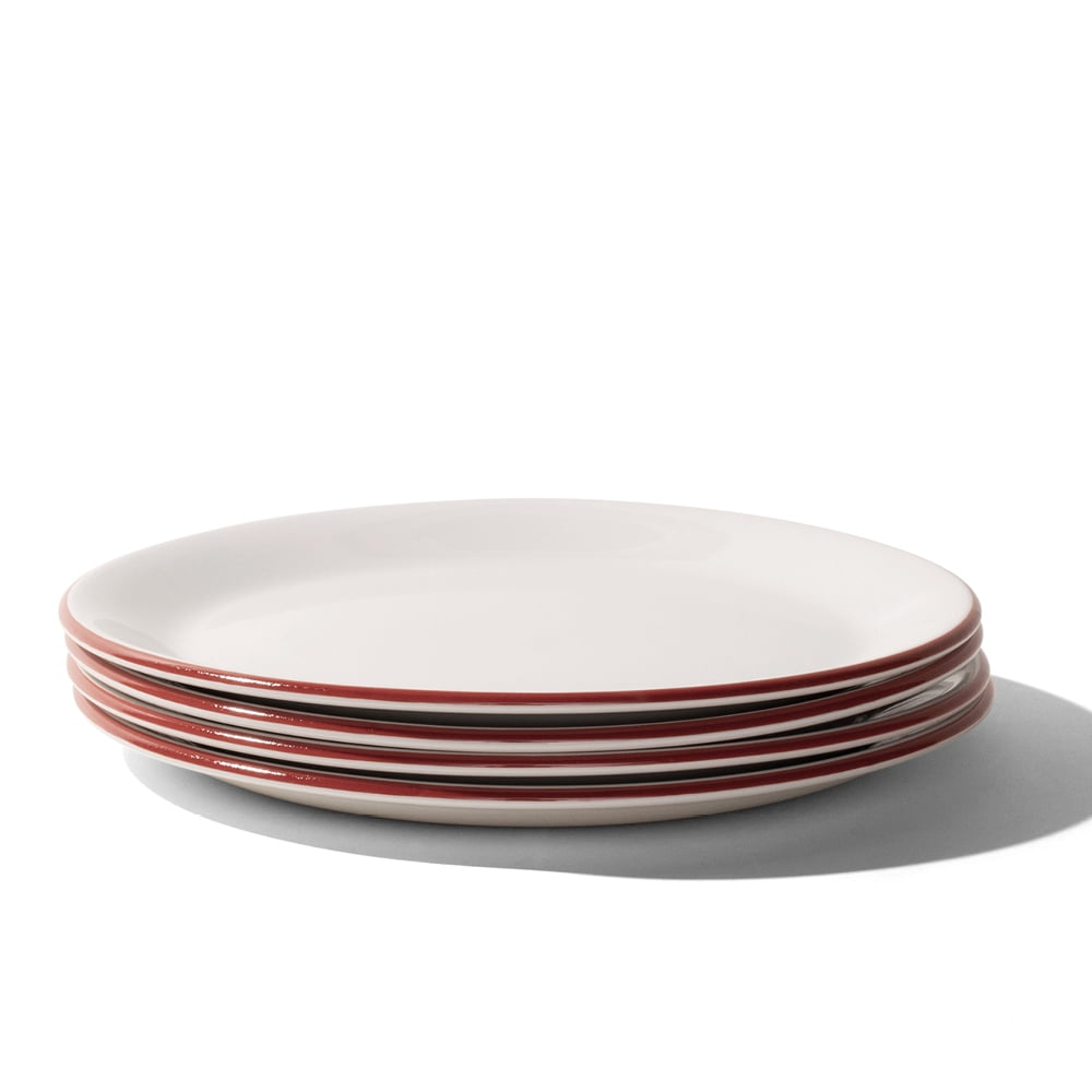 Made In Cookware - 10" Dinner Plates - Set of 4 - White With Red Rim ...