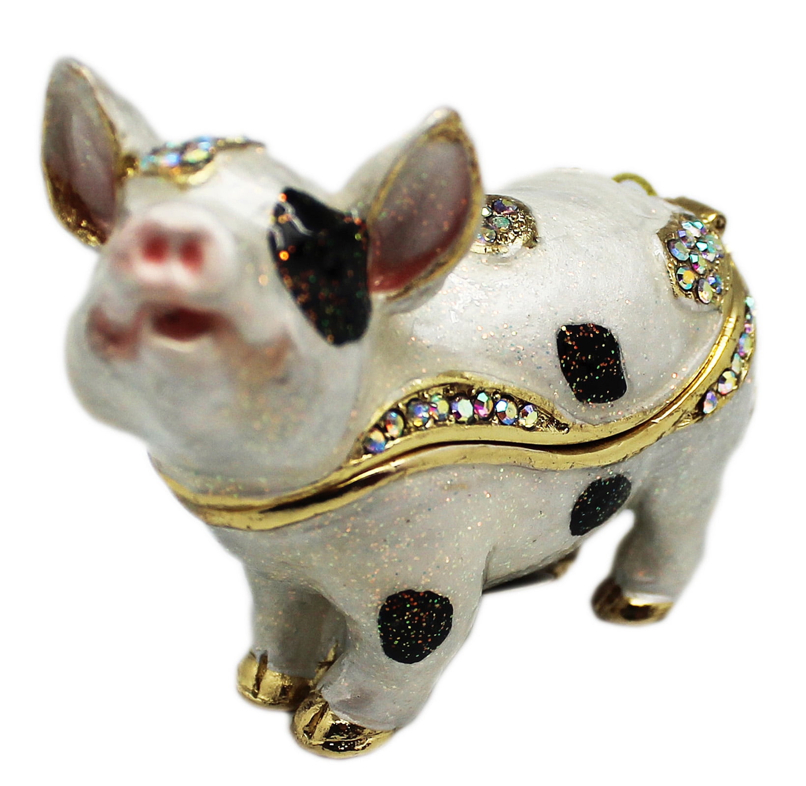 Gillter and Rhinestone Adorned Pig Enameled Keepsake Box Figure ...