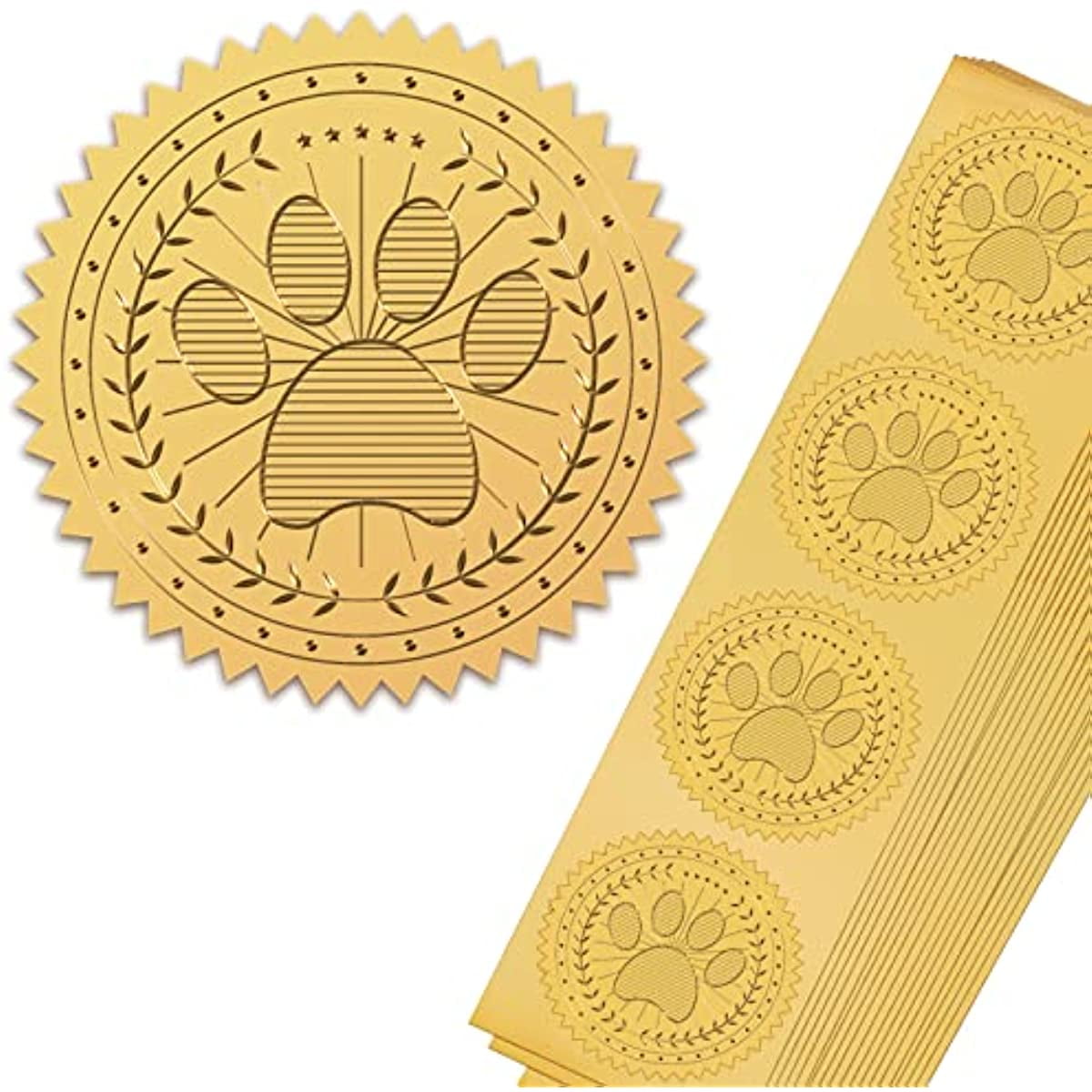 25 Sheet Gold Foil Certificate Seals Dog Paw Round Self Adhesive ...