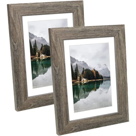 AmPm 5x7 Picture Frame with Mat Rustic Gray Wood Pattern Set of 2 ...