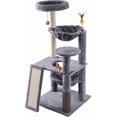 Indoor Cat Tree Tower with Hammock, Self-Grooming Brush, Scratch Ladder ...