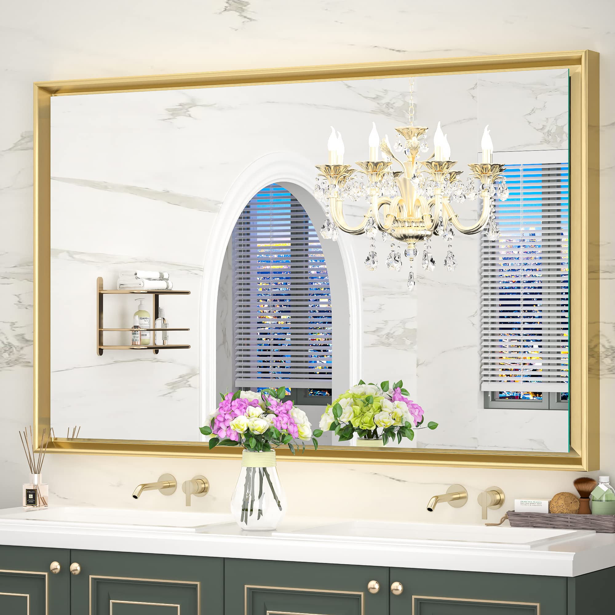 Vosuja 48x30 Inch Bathroom Mirrors for Wall, Gold Wall Mirror, Modern ...