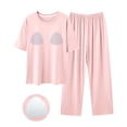 AGKIZG Solid Color 2 Piece Pajama Set for Women Summer Short Sleeve ...