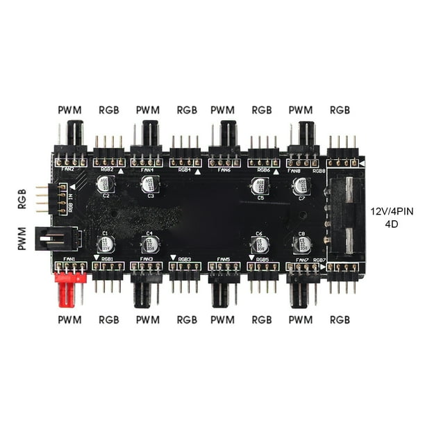 Divisor multidireccional de 1 a 8 RGB PWM HUB 12V/4 pines para placa base del ventilador (4D ...