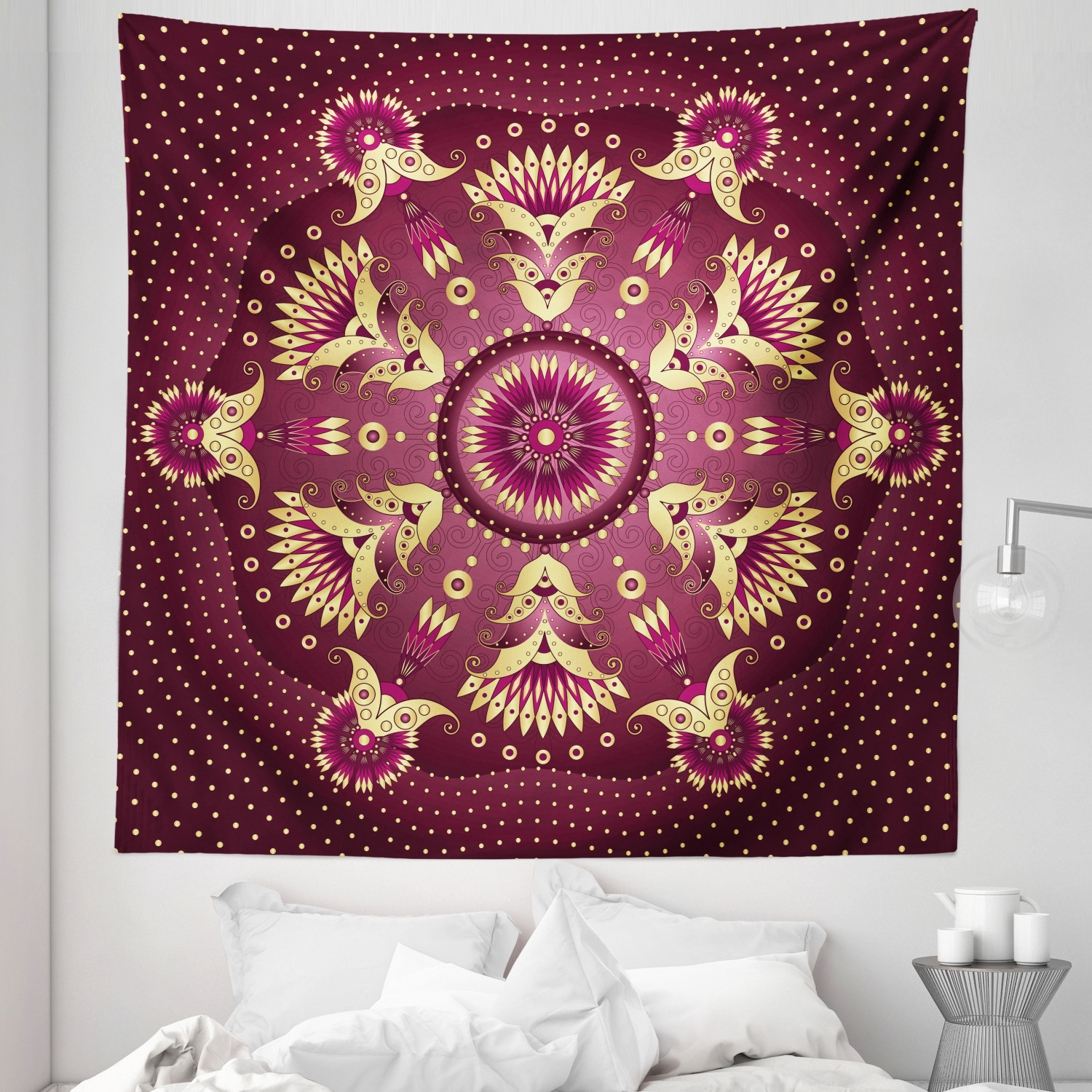 Purple Mandala Tapestry, Iranian Middle Eastern Retro Floral Motif ...