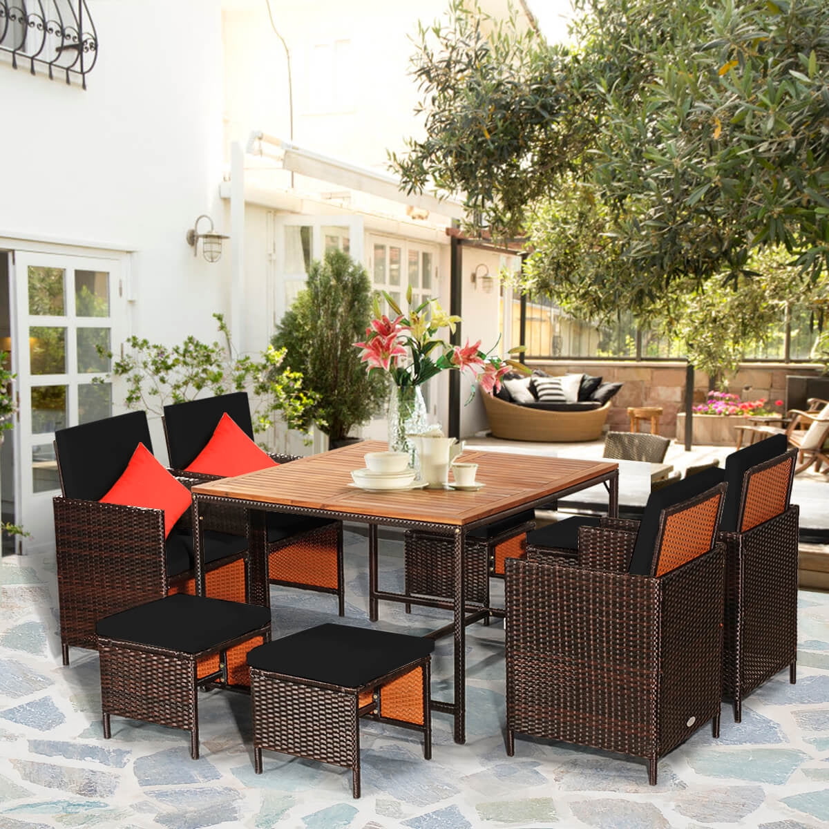 Click here for Costway 9 Pcs Patio Rattan Dining Set Cushioned Ch... prices