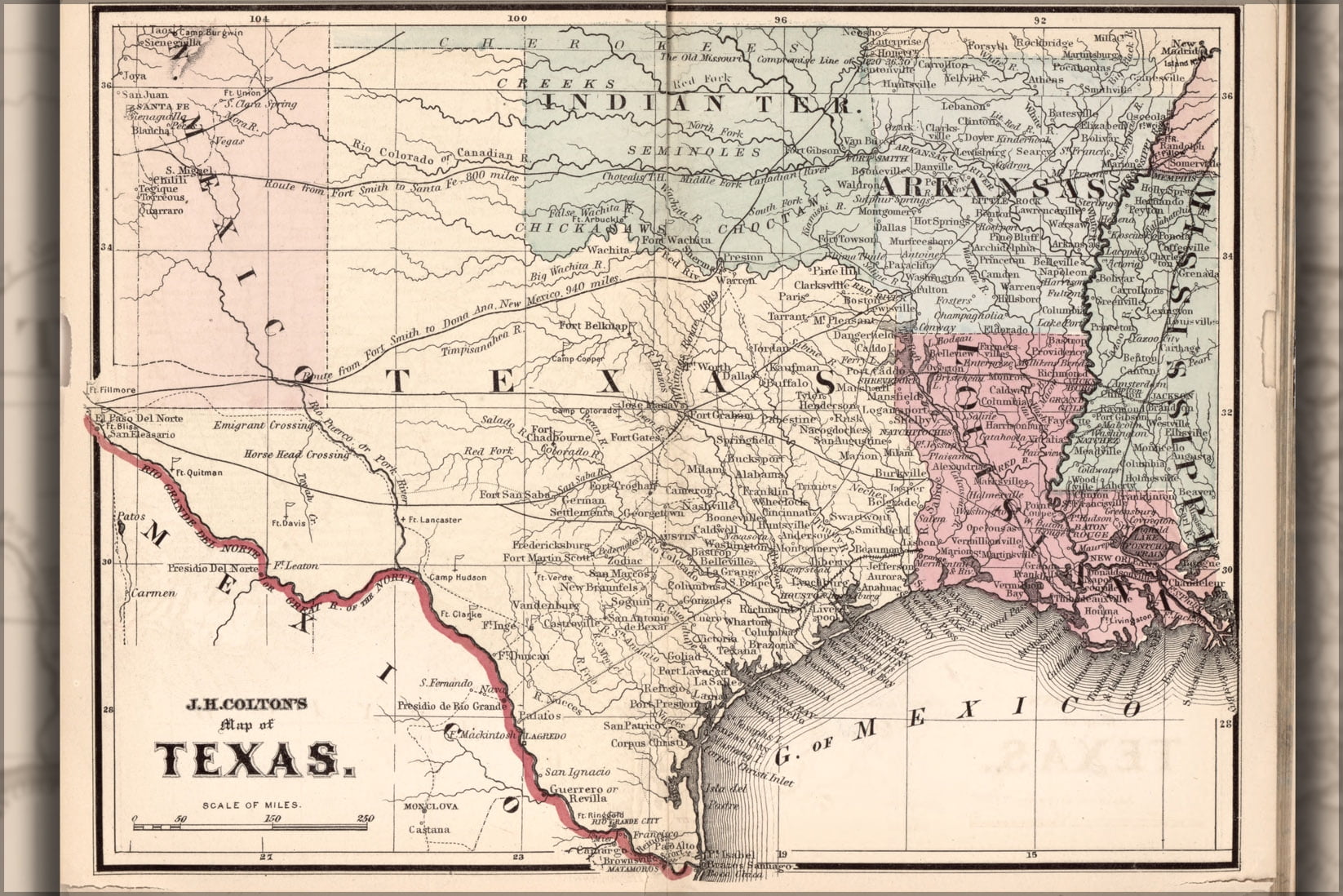 24"x36" Gallery Poster, map of Texas 1863 - Walmart.com