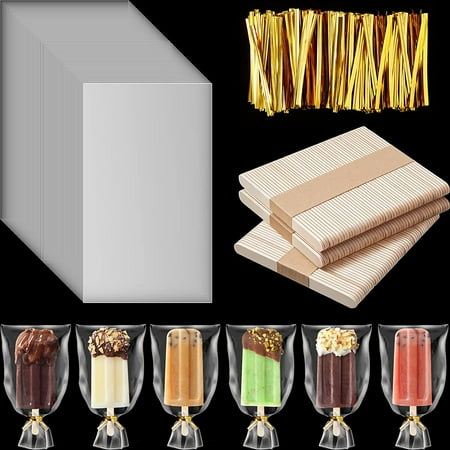 Ice Popsicle Bags Ice Cream Packaging Bag and Wooden Popsicle Sticks ...