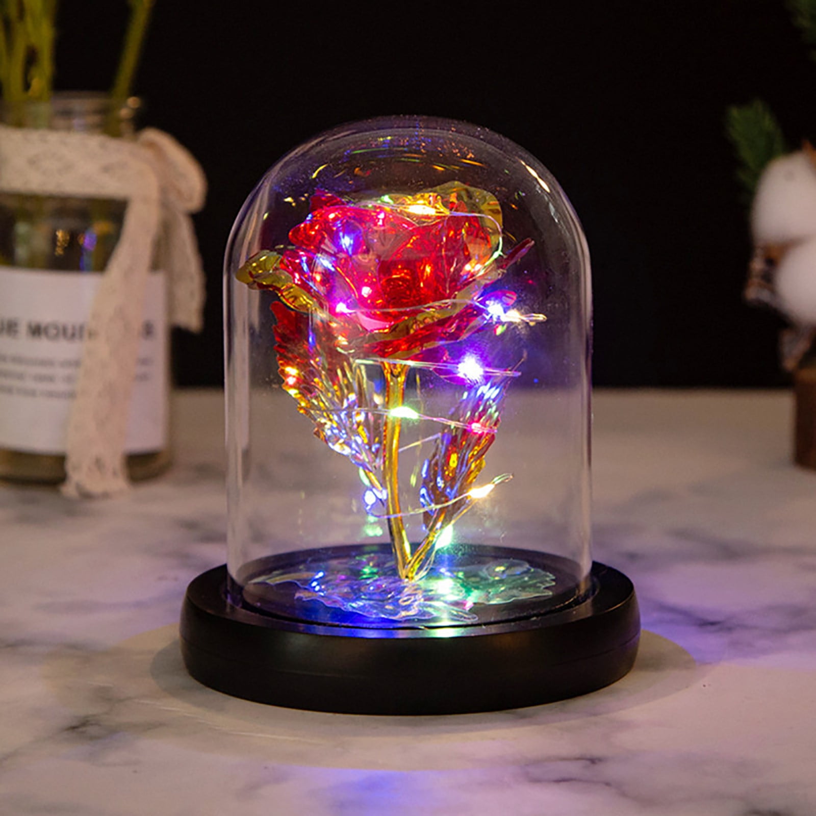 Corashan Room Decor,Artificial Rose Flowers Glass Rose LED Light Gift ...