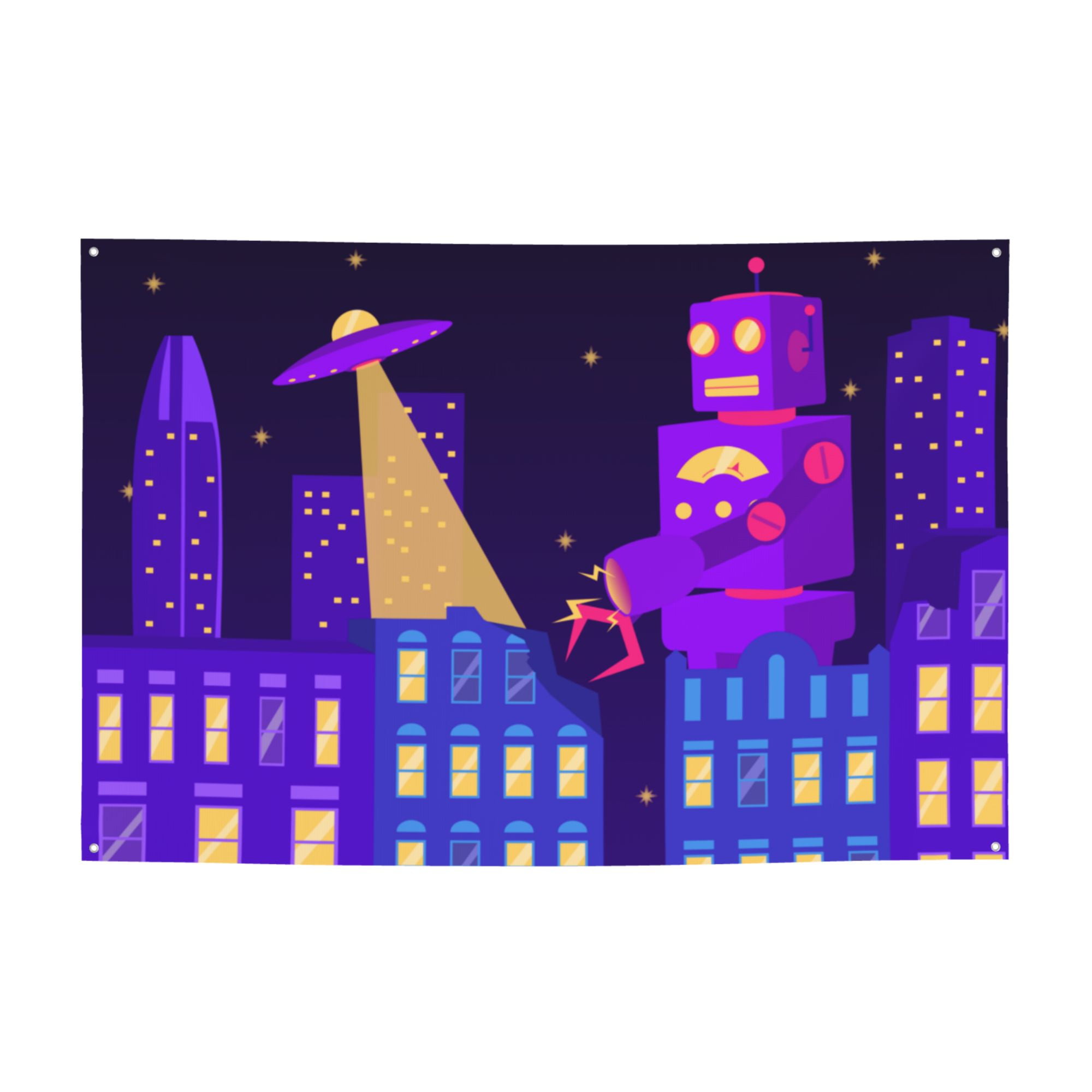 Vaporwave Robot Alien Spaceship Sign Banner, Fantasy Bots Hanging ...