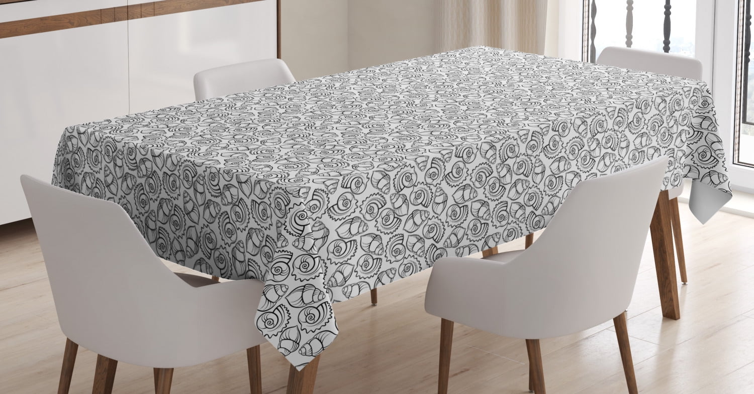 Shell Tablecloth, Cockleshell Outline Monochromatic Pattern Modernistic ...