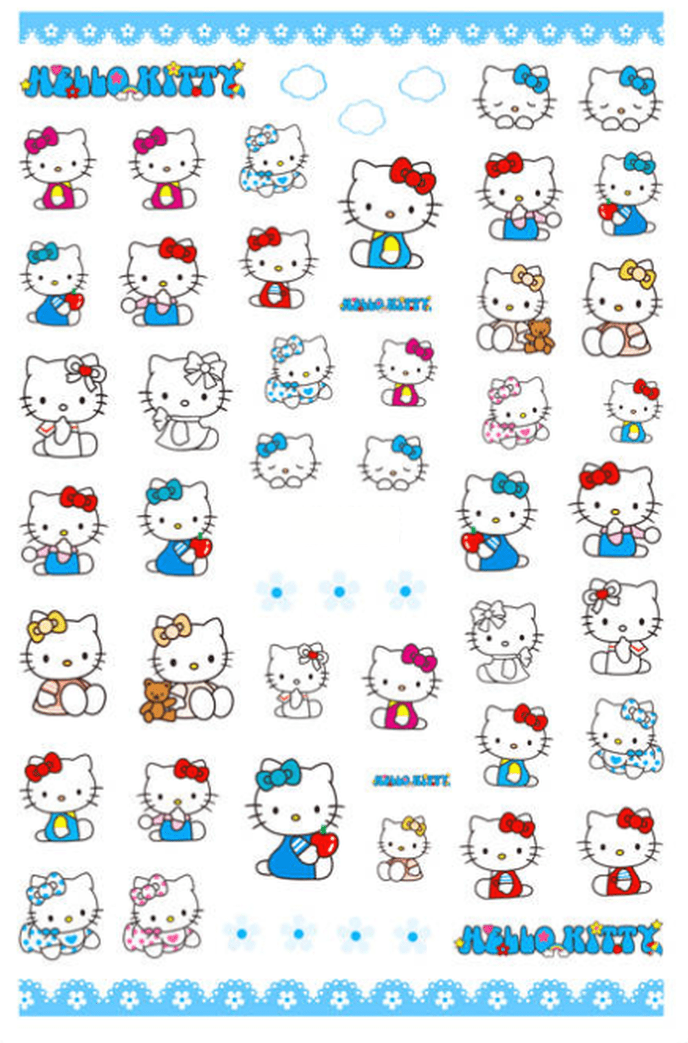 Red Bow Blue Iconic Hello Kitty in Different Bows on clouds with ...
