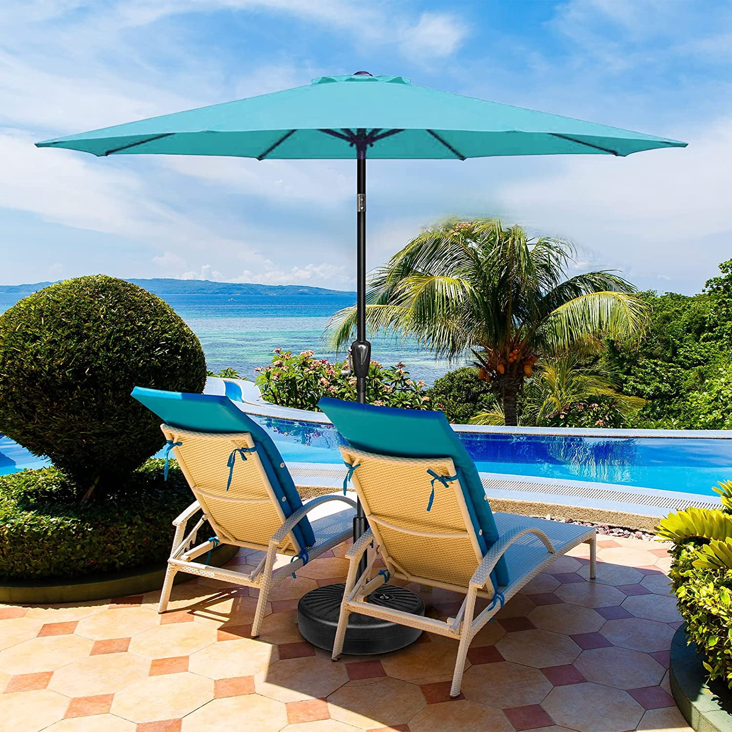 Outdoor 9' Solid Round Crank Premium Patio Umbrella with Push Button ...