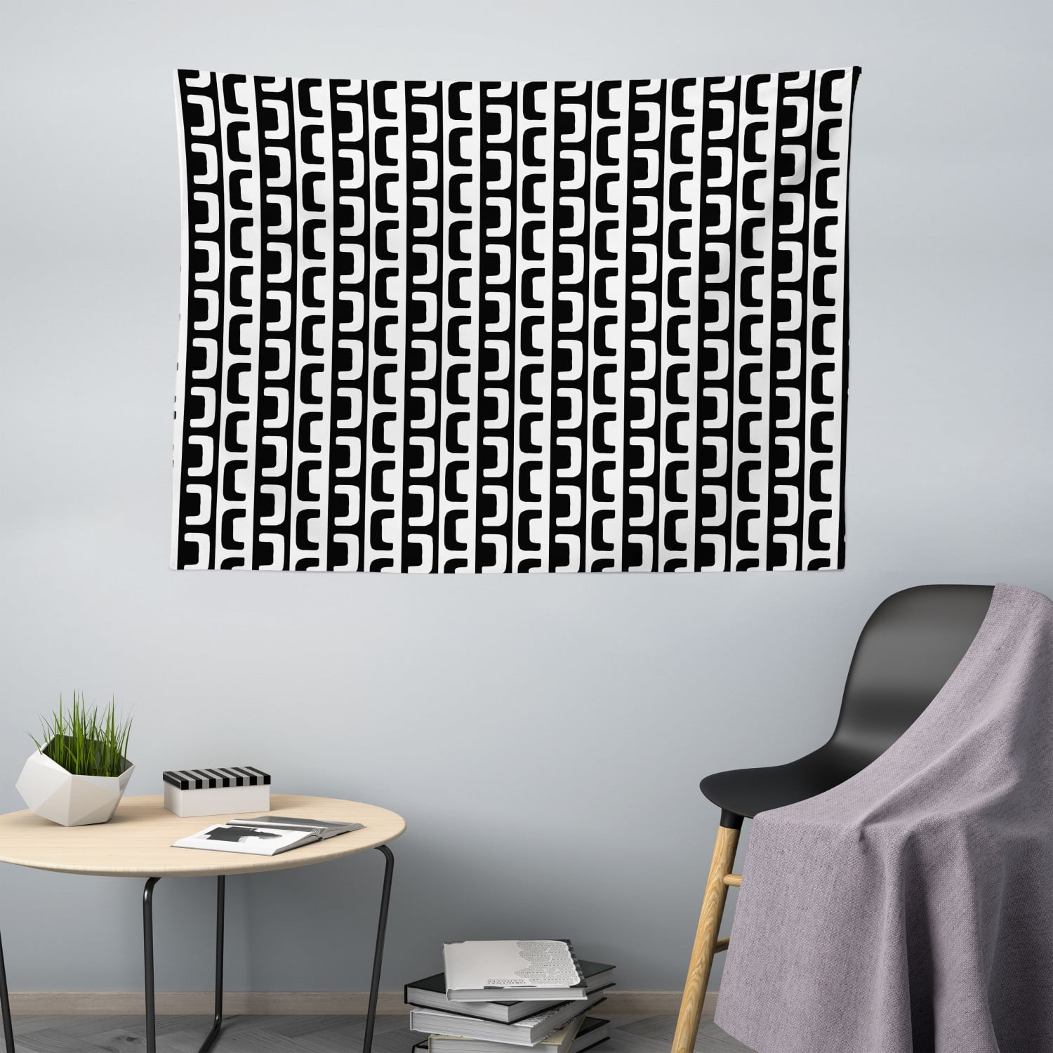 Abstract Tapestry, Modern Geometric Pattern with Bracket Like Shapes ...