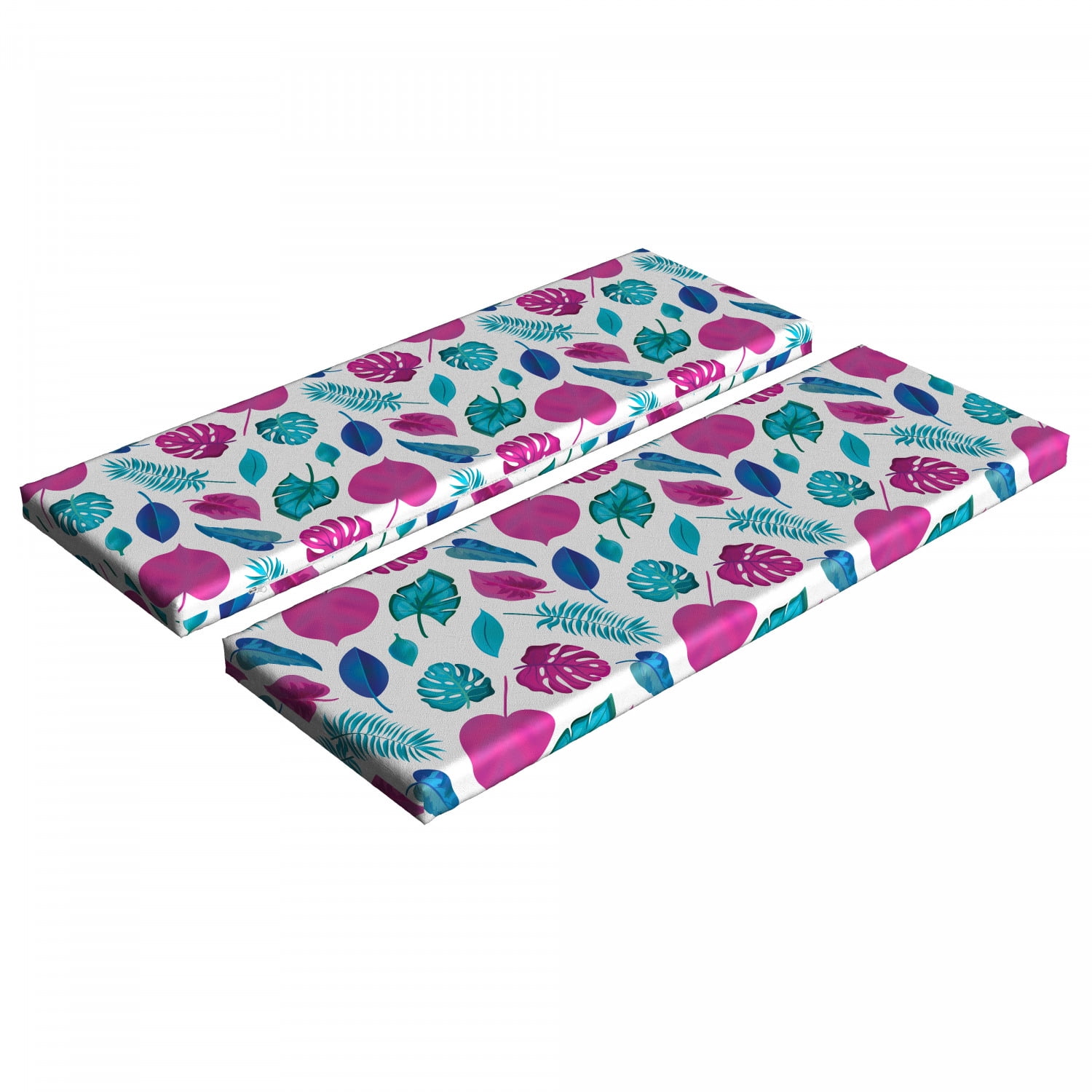 Exotic Bench Cushion Set of 2, Abstract Tropical Foliage Pattern on ...