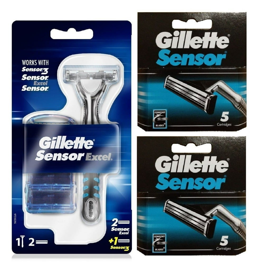 Gillette Sensor Excel Razor w/ 3 Cartridges + Gillette Sensor 5 Ct ...