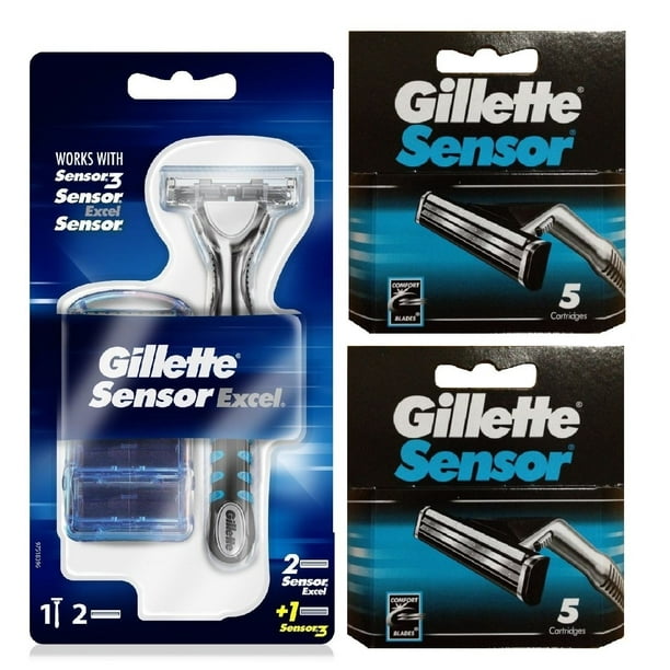 Gillette Sensor Excel Razor w/ 3 Cartridges + Gillette Sensor 5 Ct ...
