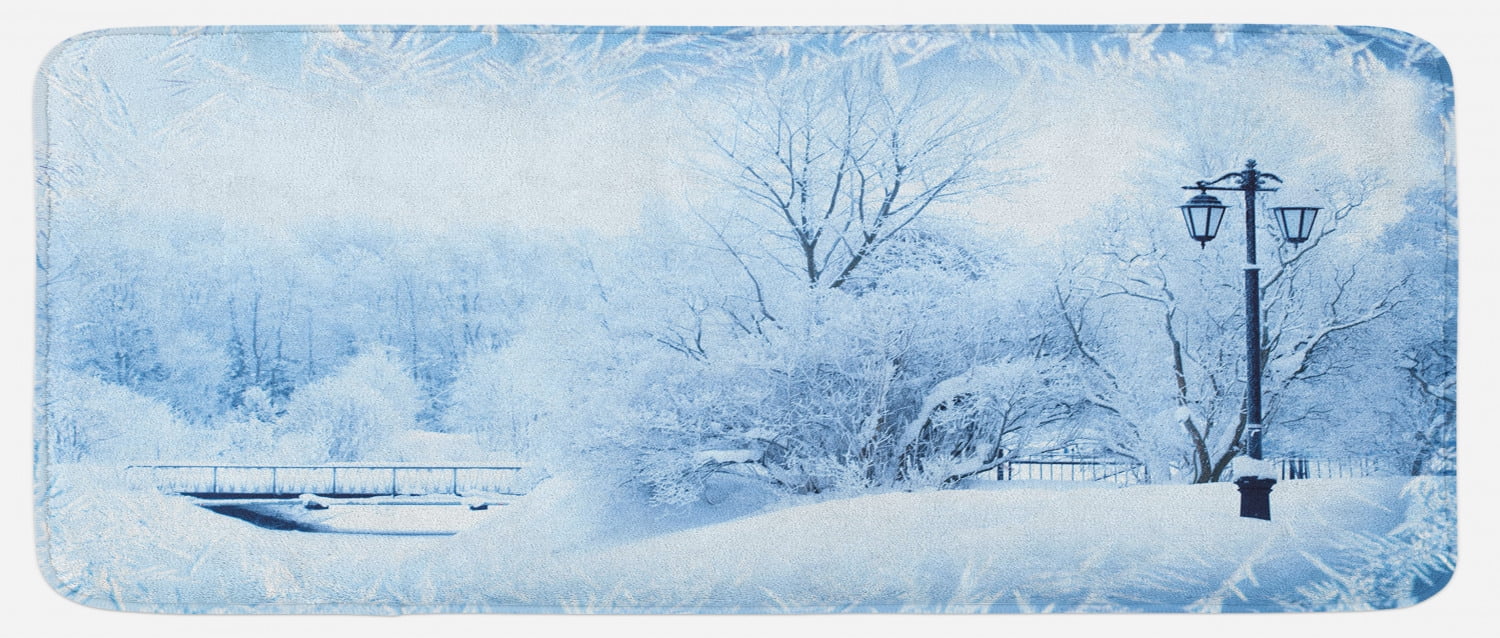 Winter Kitchen Mat, Winter Trees in Wonderland Theme Christmas New Year ...