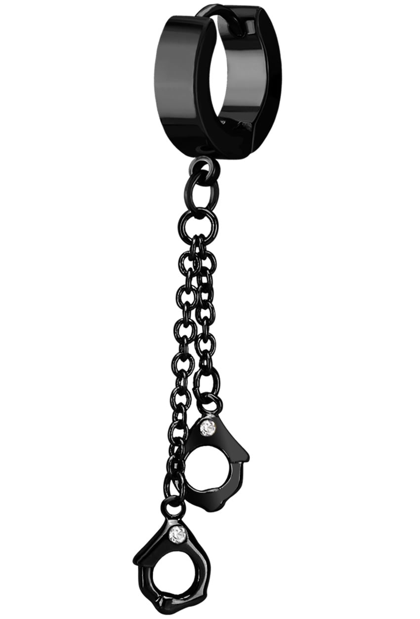 iJewelry2 Black Stainless Steel Dangling Mini Handcuff Chains Huggie ...