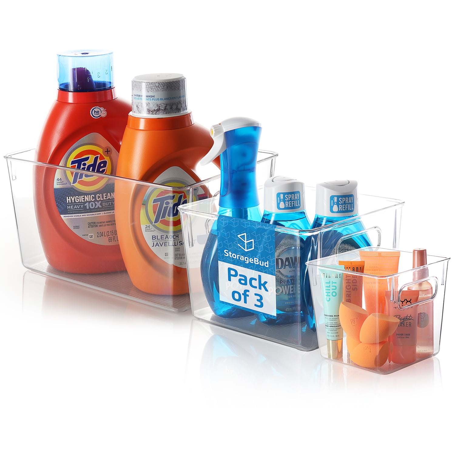 EatEx 3 Pack Clear Plastic Storage Organizer Bin with Handles for ...