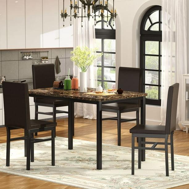 Modern Dining Set for 4, 5-Piece Dining Table and Chairs Set, 1 Table ...