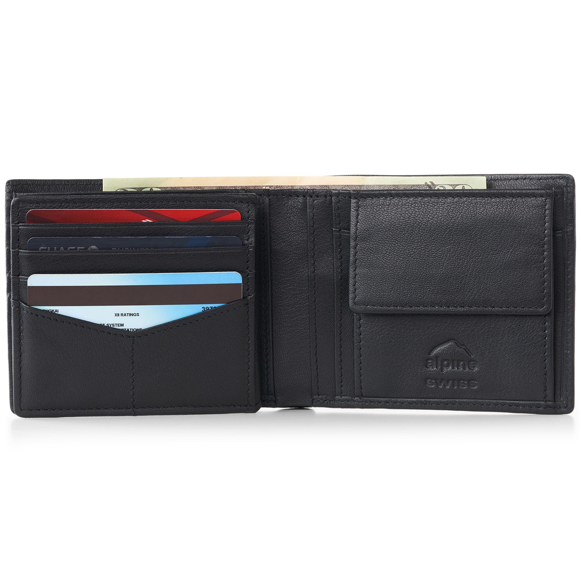 Alpine Swiss RFID Safe Mens Leather Wallet Deluxe Capacity Coin Pocket ...