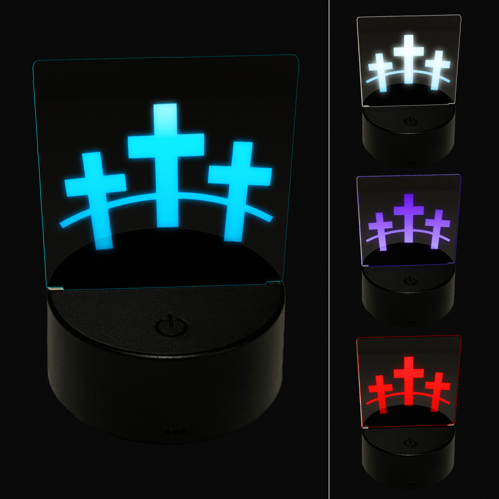 Three Crosses LED Night Light Sign 3D Illusion Desk Nightstand Lamp ...