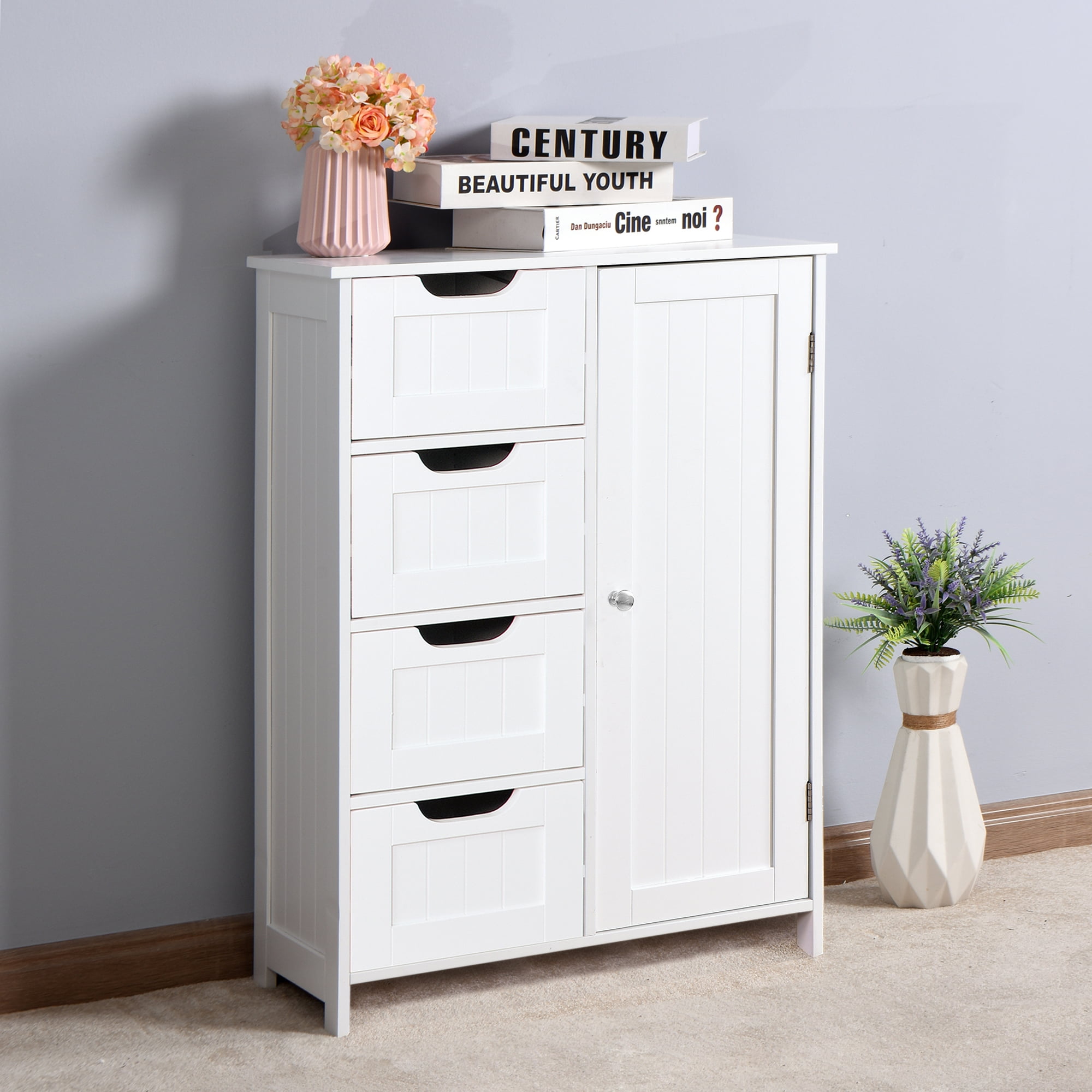 BTMWAY White Bathroom Cabinet, New Upgraded Free Standing Floor ...