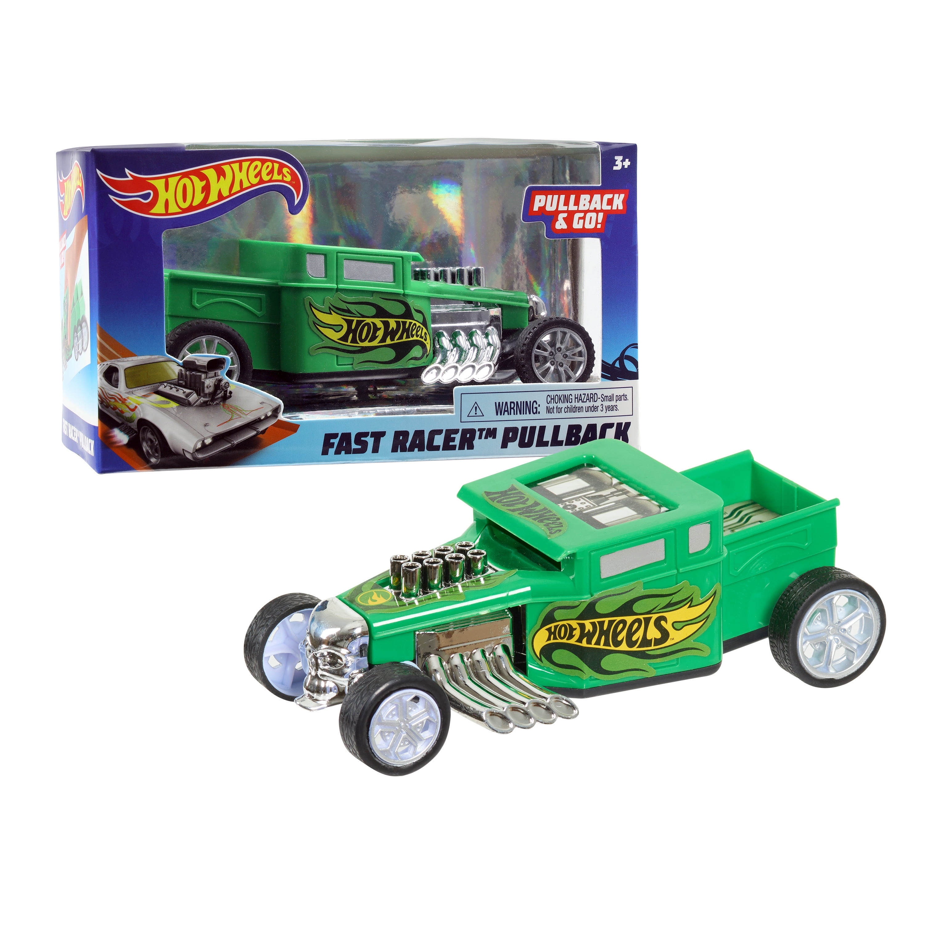 Hot Wheels Pull Back Racers, Green Bone Shaker, Kids Toys for Ages 3 Up ...