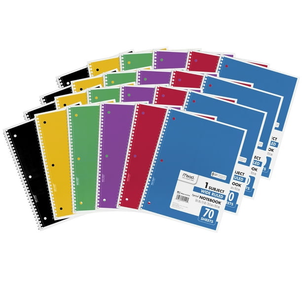 Mead® Spiral Bound Notebook, Wide Rule, 1 Subject, Assorted Colors, 70 ... Mead® Spiral Bound Notebook, Wide Rule, 1 Subject, Assorted Colors, 70 ...