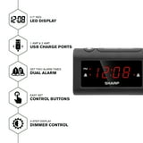SHARP Dual Alarm Clock with 2 x USB Charge Ports, Black with Red LED ...