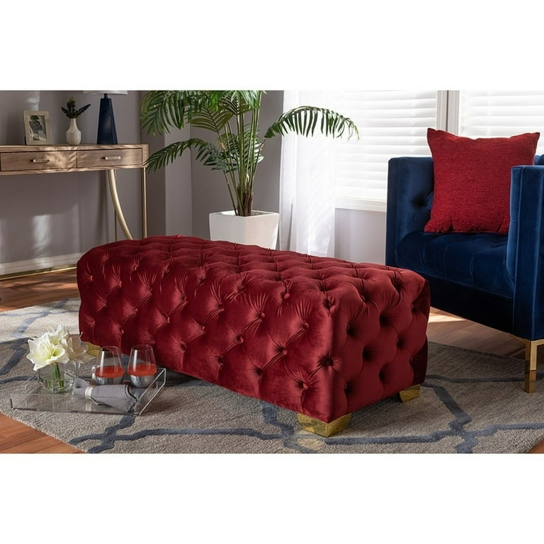 Burgundy velvet ottoman store