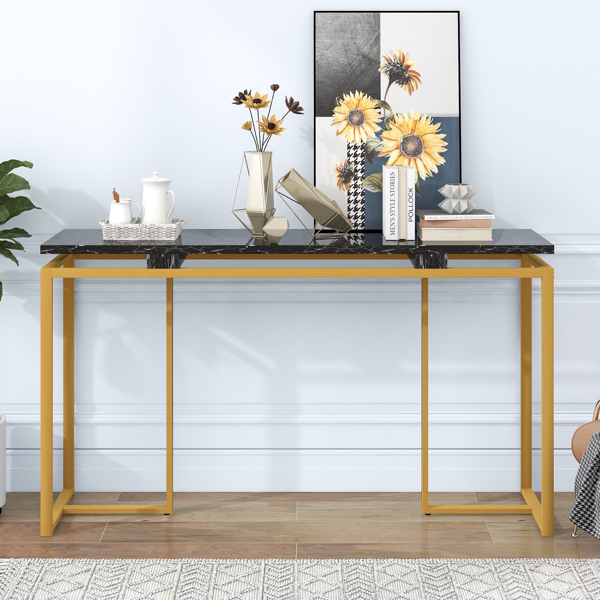 63in Narrow Console Table, HSUNNS Modern Faux Marble Long Sofa Table ...