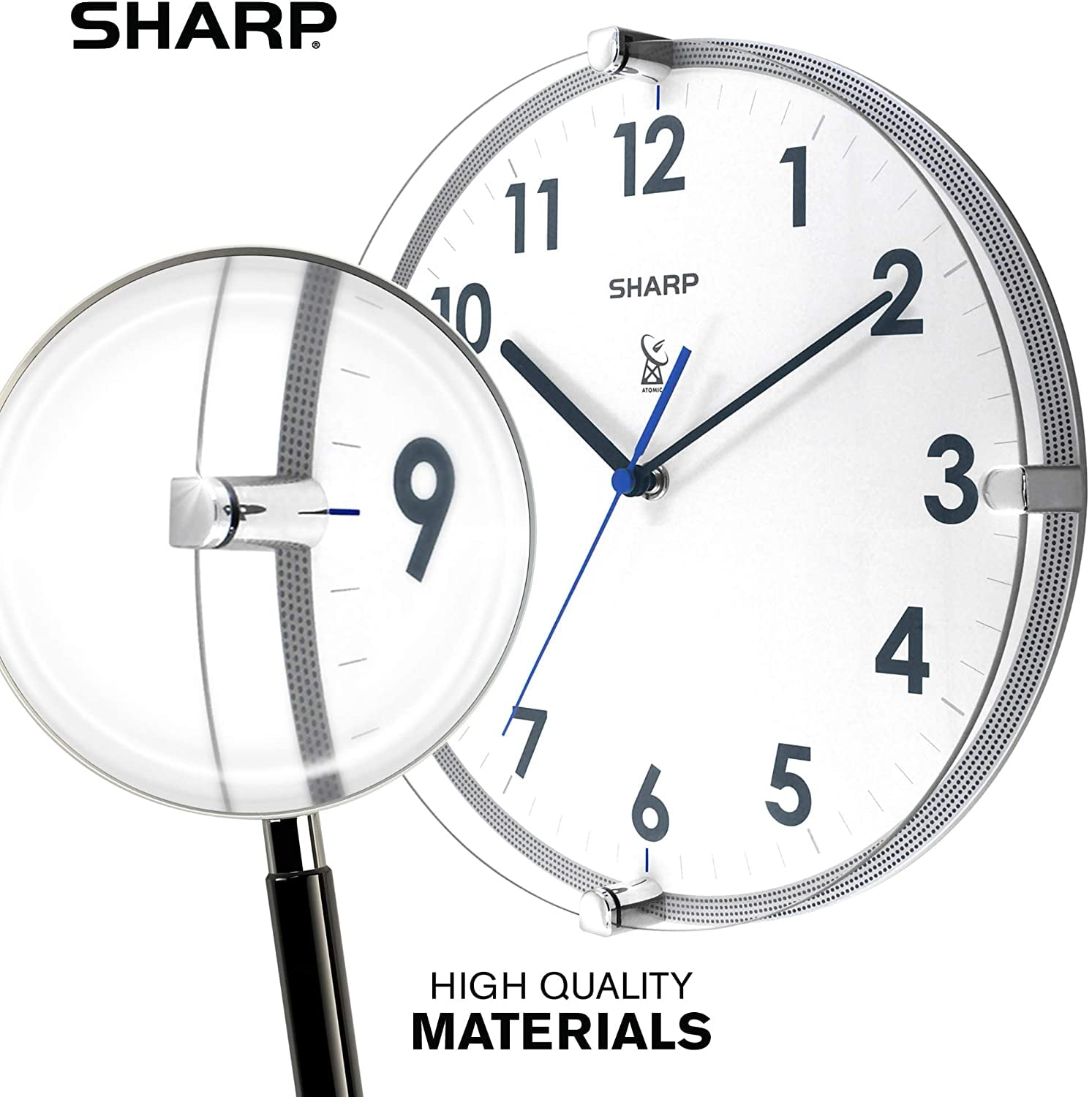 Buy Sharp Atomic Analog Wall Clock – 10.5” Suspended Glass Face Atomic ...