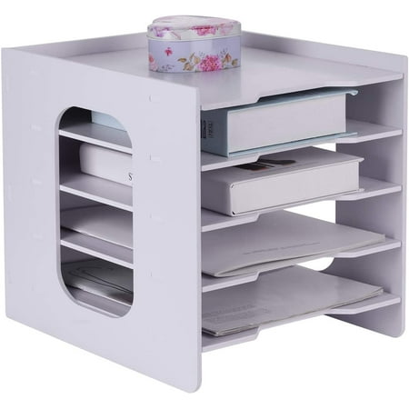 5-Tier Desktop Wood File Organizer Paper Sorter Shelves Freestanding A4 ...