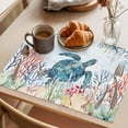 Blue Sea Turtle Cotton Linen Placemats Set of 1, Watercolor Rustic Red ...