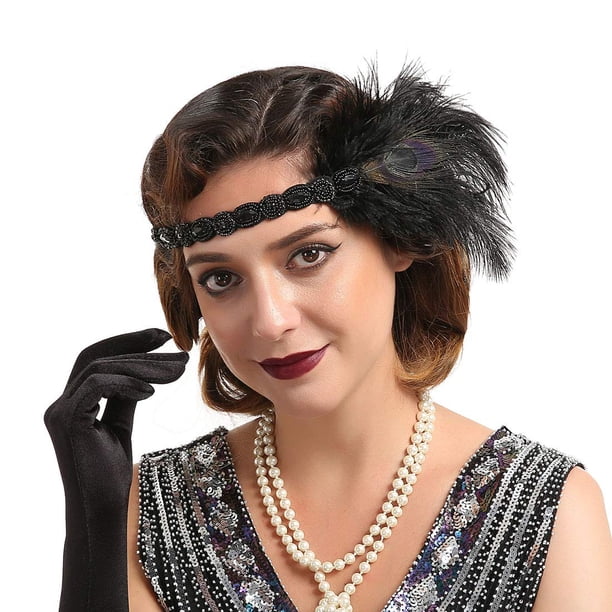 1920s Flapper Headband Roaring 20s Headpiece Vintage Black Peacock ...
