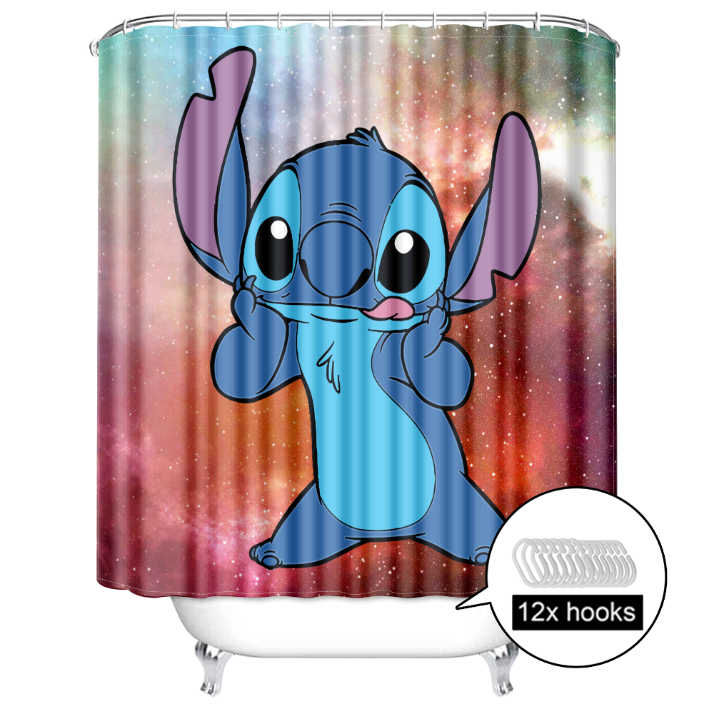 Lilo Stitch Cartoon Shower Curtain Cloth Fabric Bathroom Decor Set With