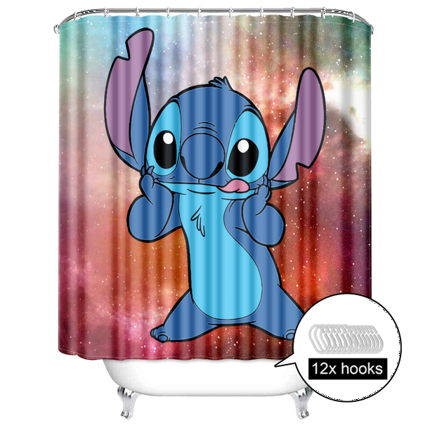 Lilo Stitch Cartoon Shower Curtain Cloth Fabric Bathroom Decor Set With