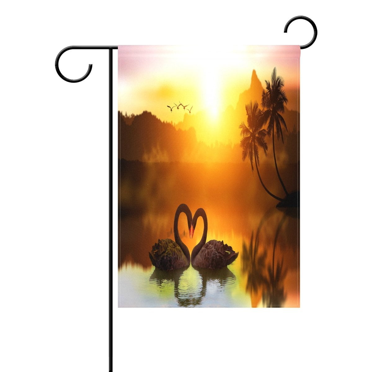 POPCreation Beautiful Black Swan Garden Flag Orange Sunset Outdoor Flag ...