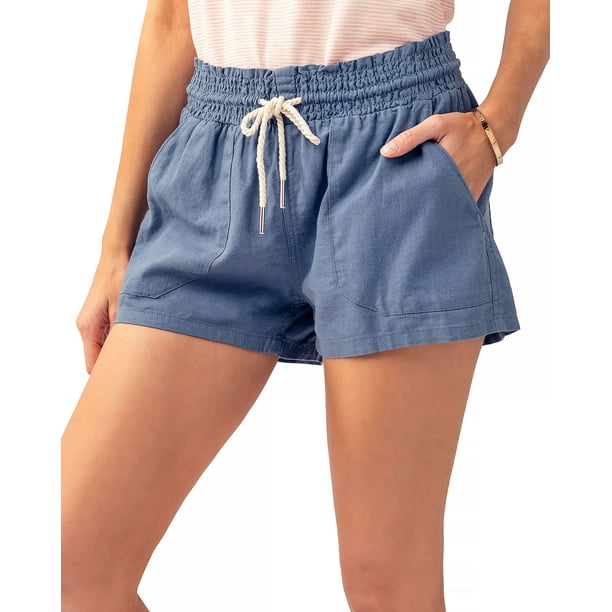 Urban Daizy Womens Casual Linen Shorts Elastic Waist Rope Drawstring