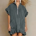 Loose Fit Mini Dress Women's Ruffle‑Trimmed Pocket Dress Half‑Zip ...
