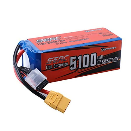 SUNPADOW 6S RC Lipo Battery 22.2V 60C 5100mAh with XT90 Connector for ...